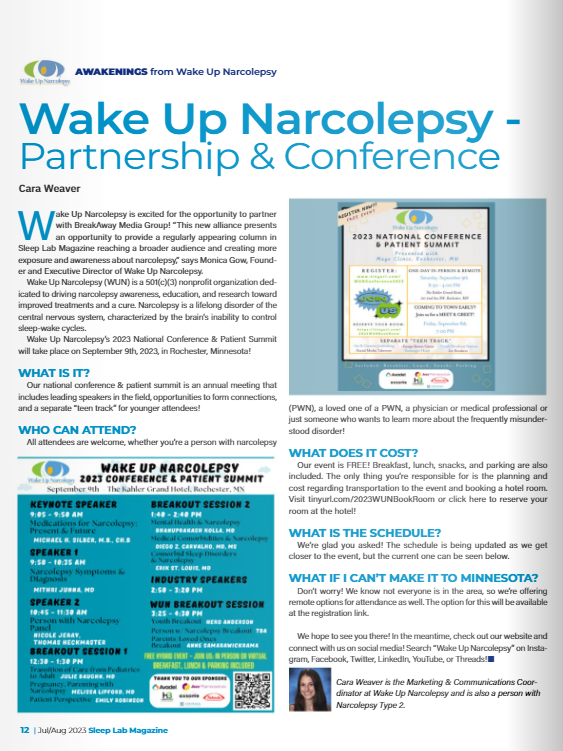 Wake Up Narcolepsy's First Article in Sleep Lab Magazine - Wake Up ...